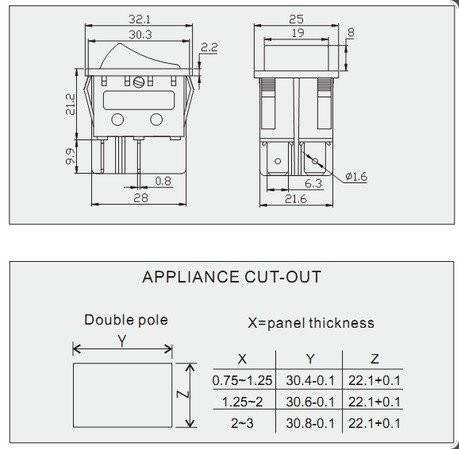 Выключатель KCD2-201N-B 30A 250VAC ON-OFF, красный, SW3-3 купить в ...